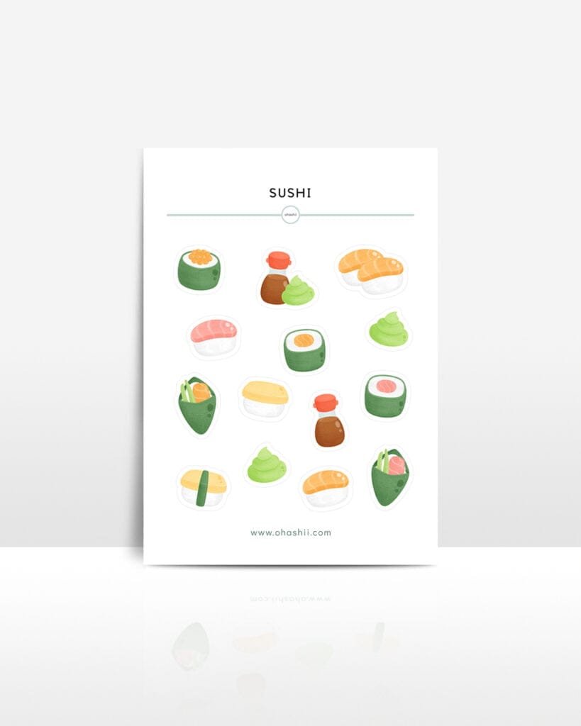 Watercolour Sushi Sticker Sheet | Japanese Food Stickers - ohashii