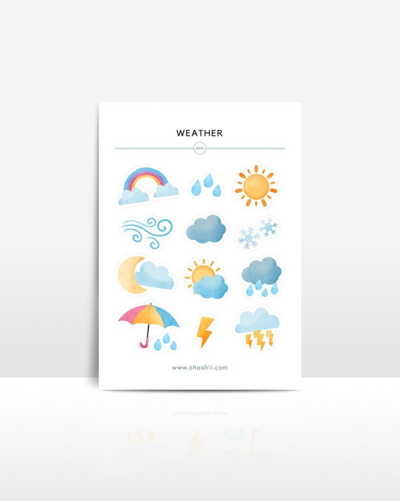 Weather Sticker Sheet | Watercolour Pastel Stickers UK - ohashii